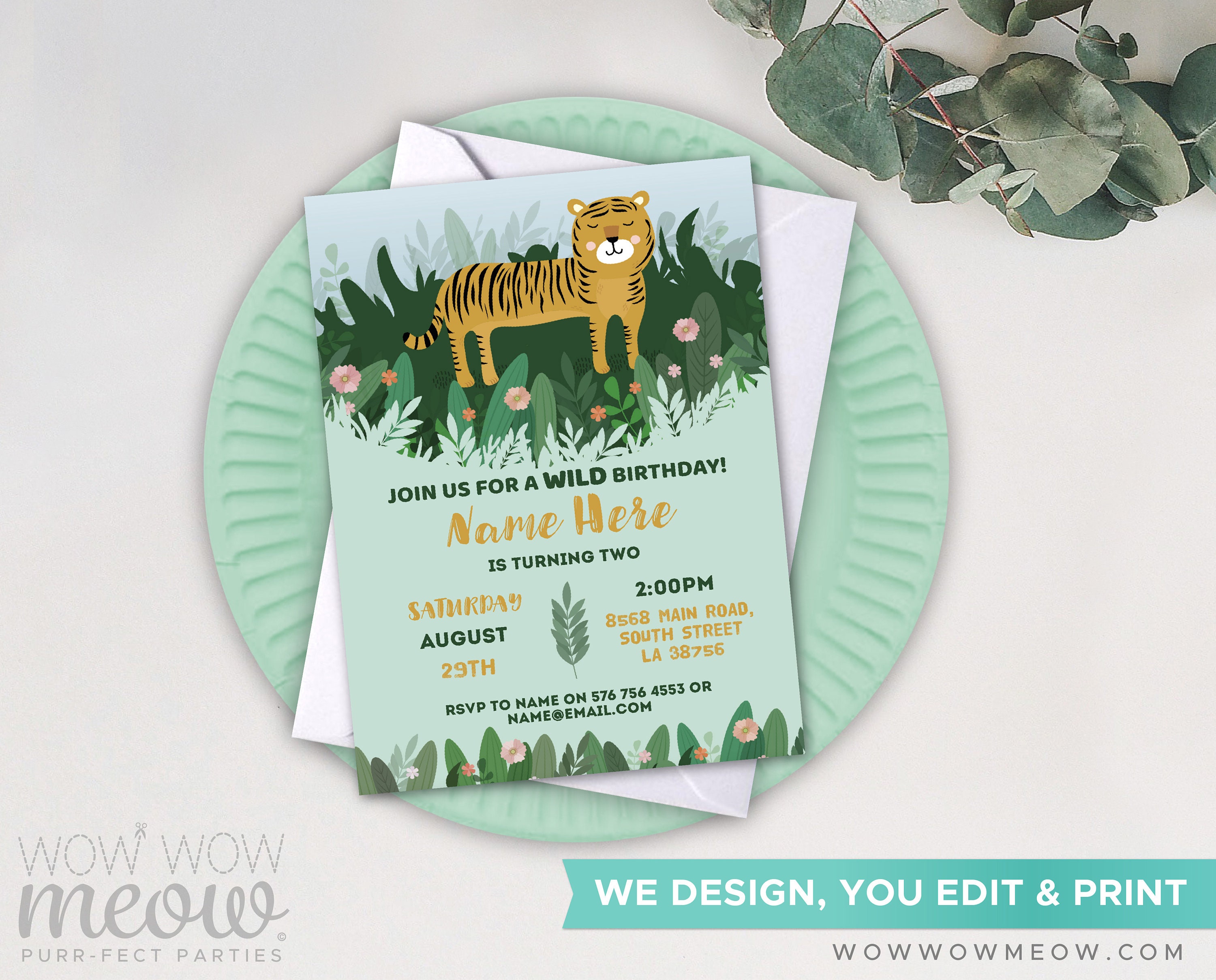 Tiger Wild Invitation Birthday Invite Jungle Safari INSTANT DOWNLOAD ...