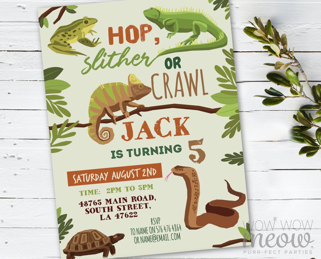 Reptile Birthday Invitations Snake Party Lizard Chameleon Invite ...