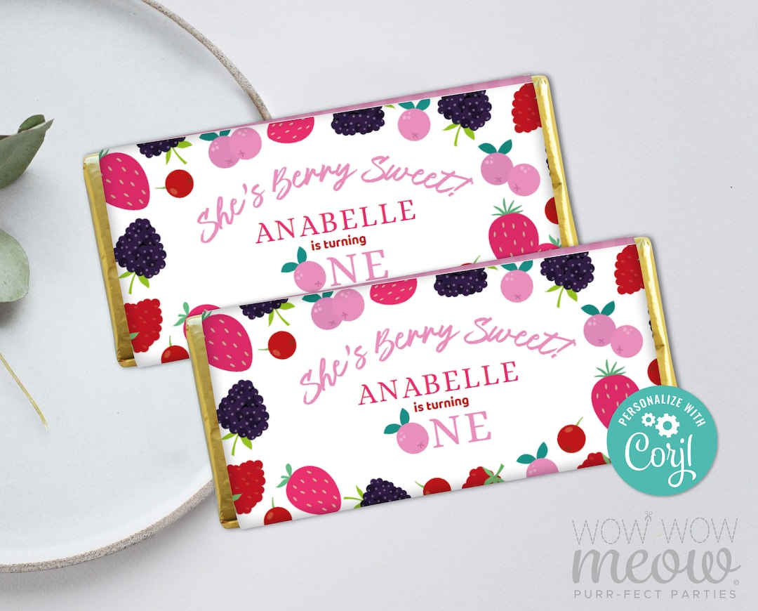 Berry Sweet First Chocolate Bar Wrapper Birthday Raspberry Blueberry ...