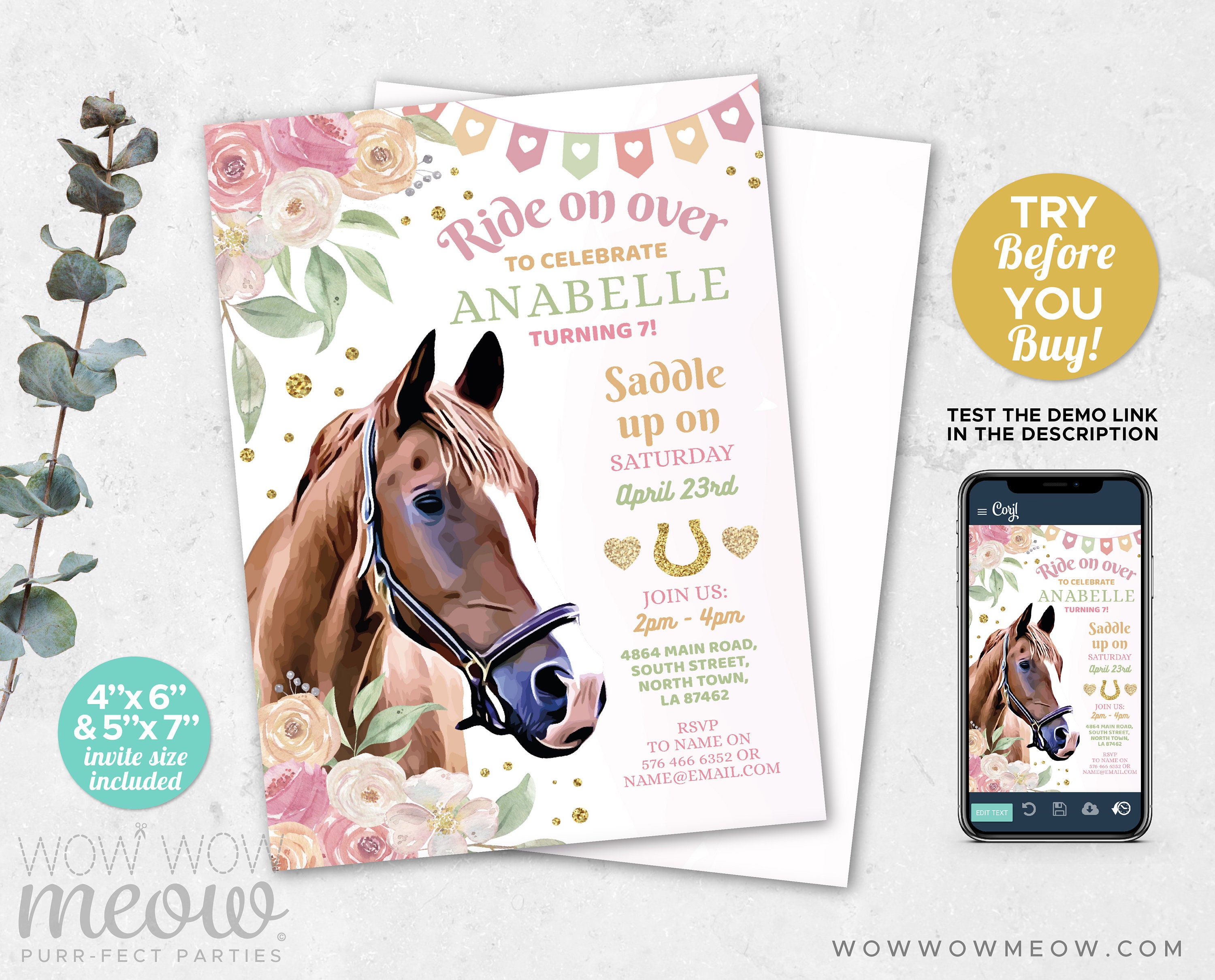 Invitación de caballo Invitación de cumpleaños Montar a caballo Pony ...