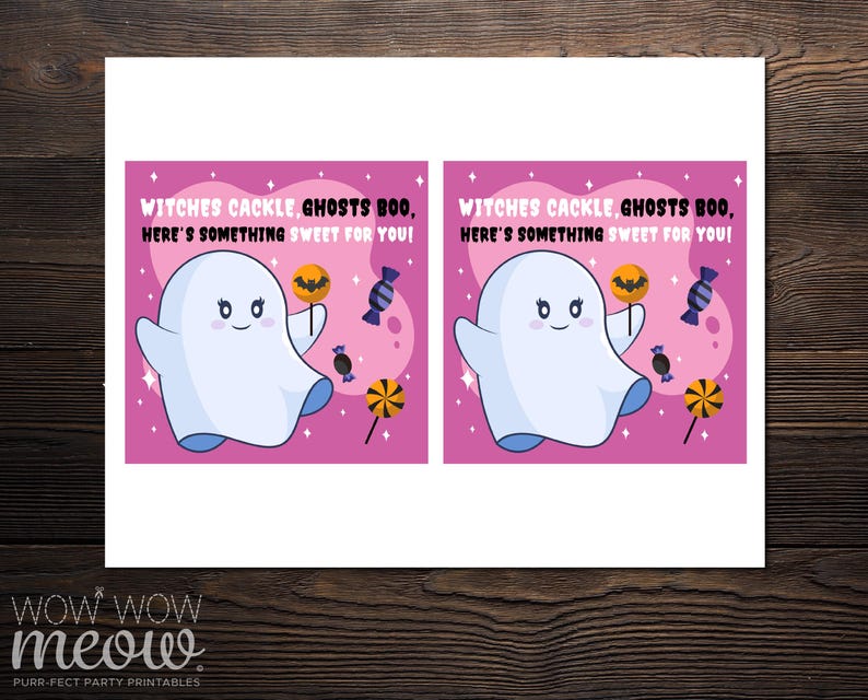 Sweets Halloween Witch Ghost Boo Card Tags Printable Party Favours ...