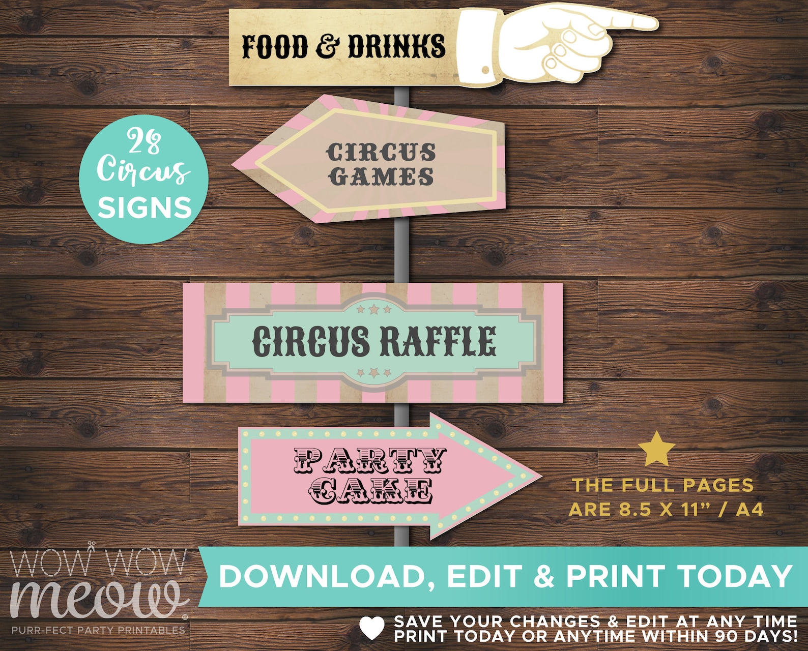 28 Vintage Circus Signs Printable DOWNLOAD Pink Pastel - Etsy