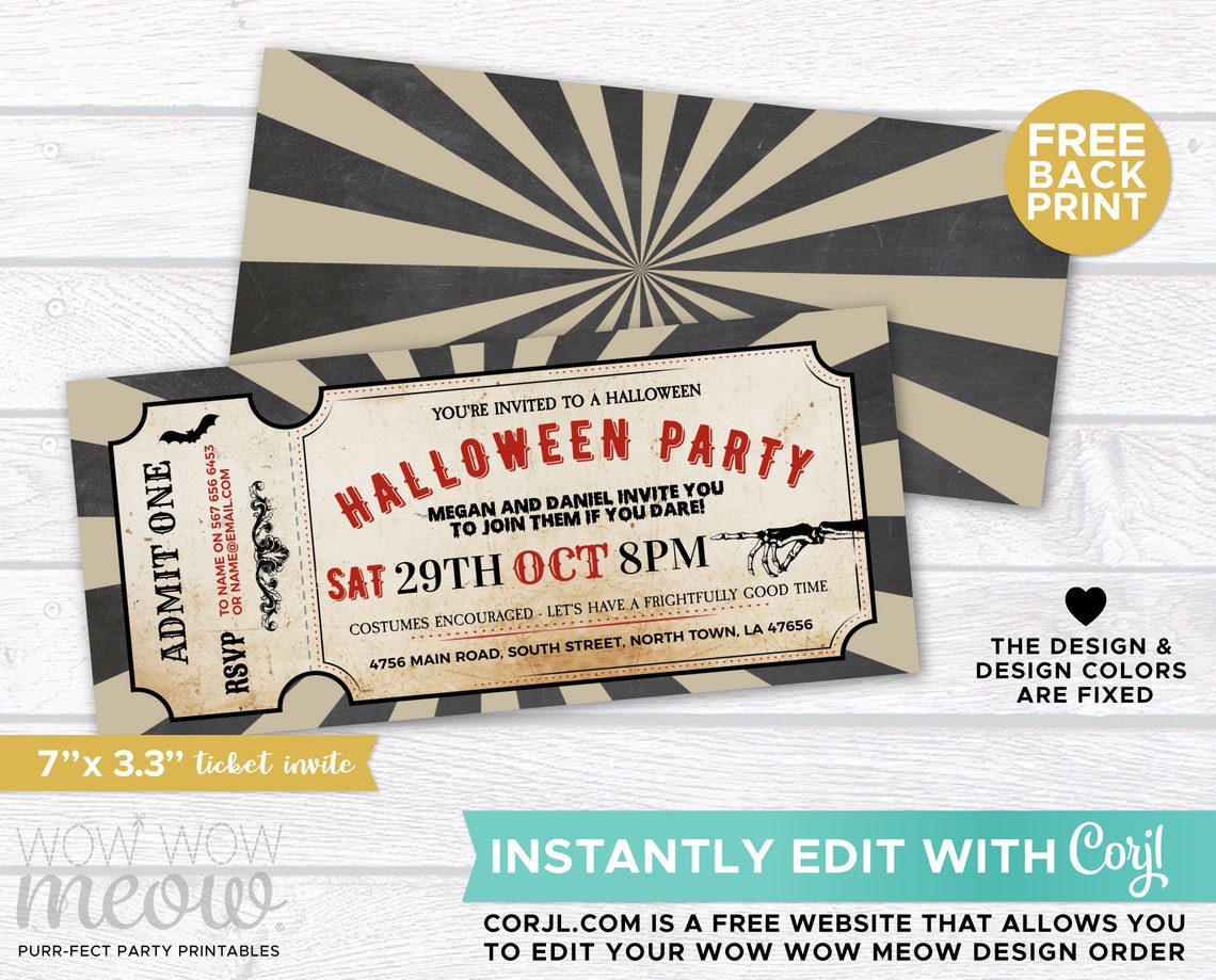 Halloween Invitation Ticket Horror Circus Party Printable - Etsy