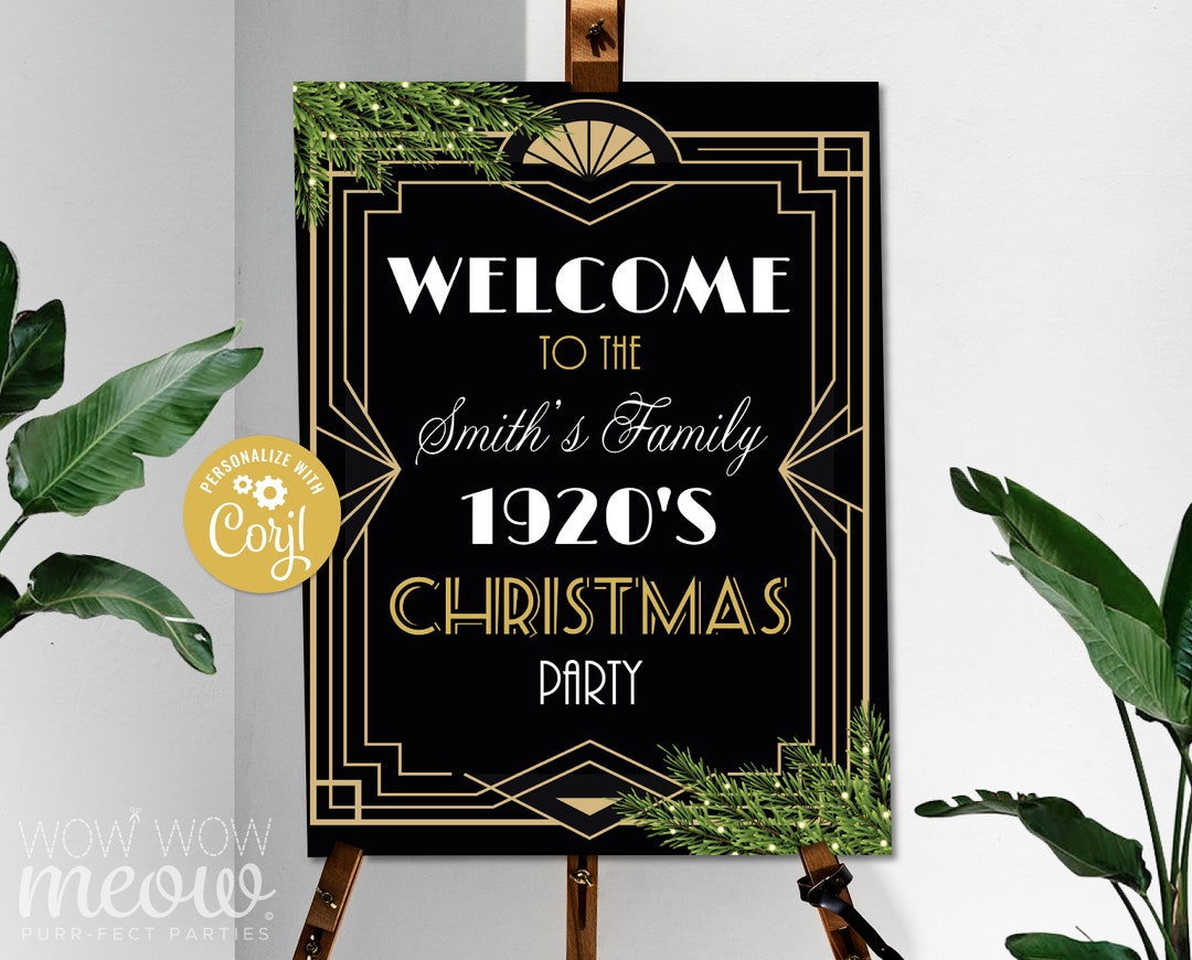1920s Welcome Sign Christmas Party 16 X 20 Poster Gatsby Xmas Editable ...