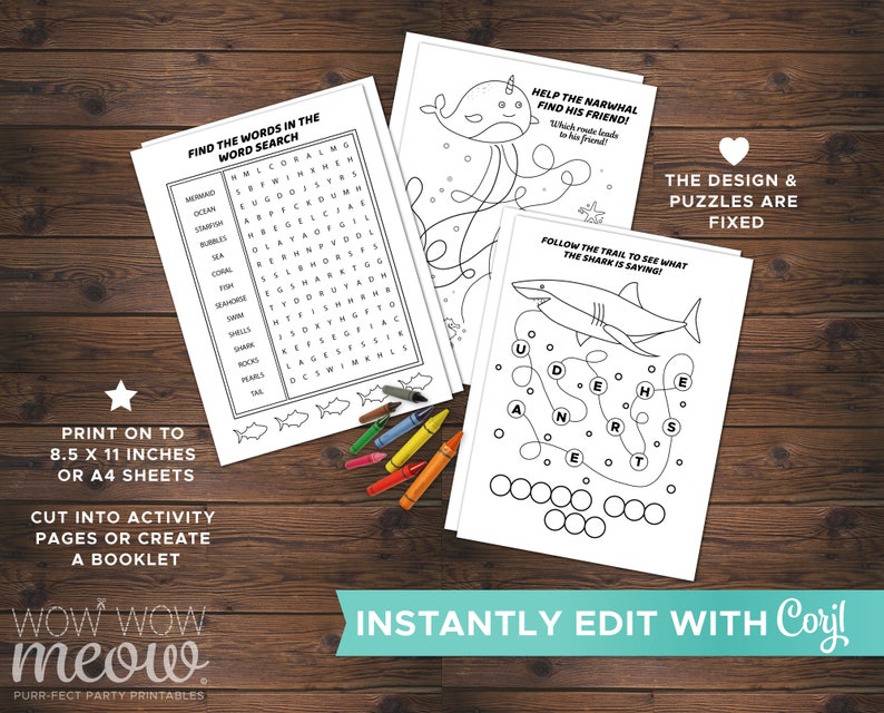 Activity Sheet Narwhal Puzzles Kids Mermaid Colouring Printable Under ...