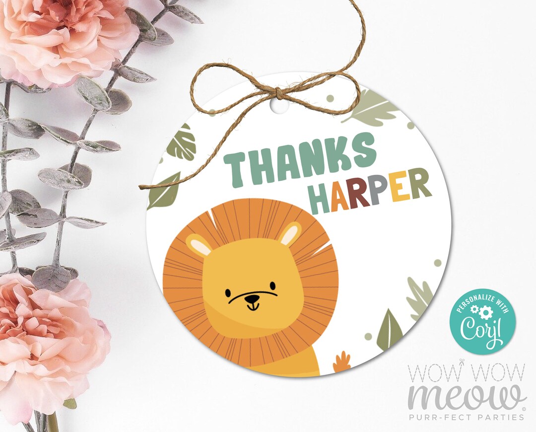 Animal Lion Thank You Tags Birthday Party Gift Tags Jungle - Etsy