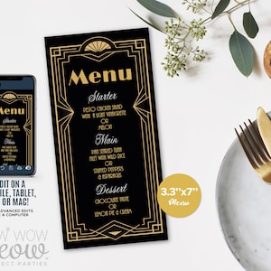 Art Deco Menu Dinner 1920s Gatsby Black Gold Template Package INSTANT ...