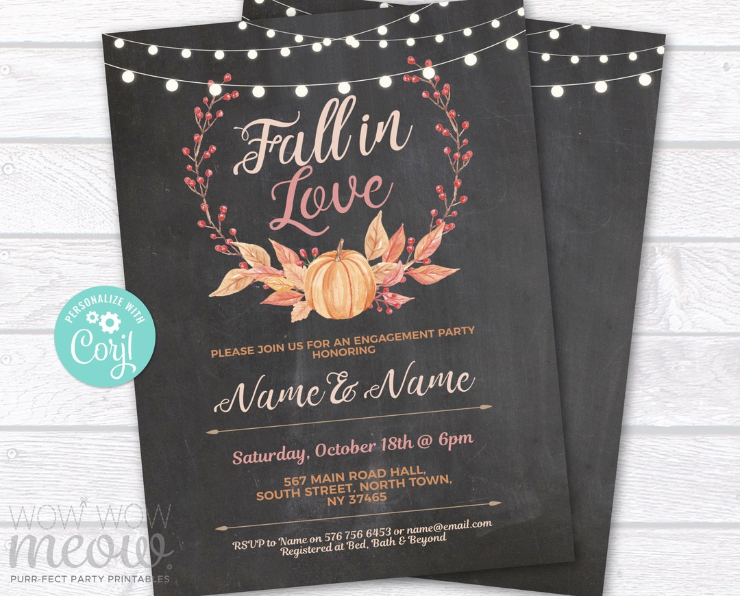 Fall in Love Invitations Wreath Engagement Party Couple's Shower Chalk ...