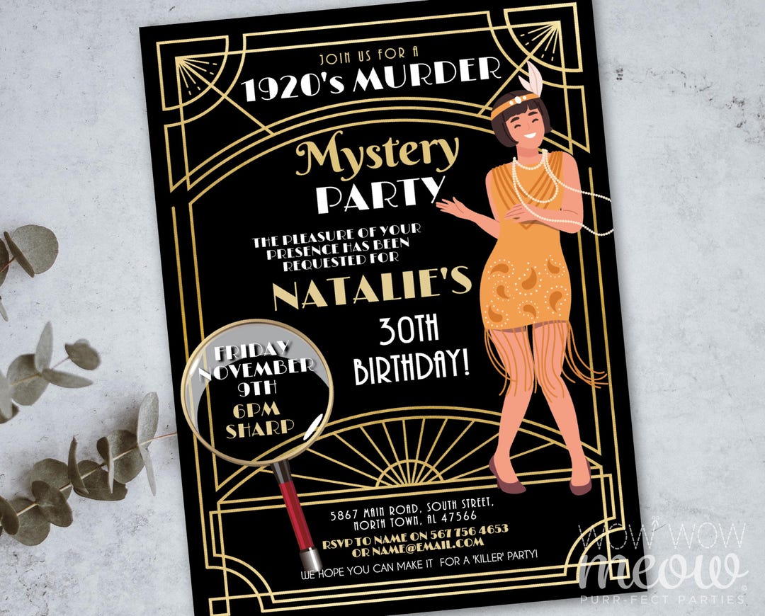 1920s Murder Mystery Birthday Invitation Art Deco Party Invite INSTANT ...