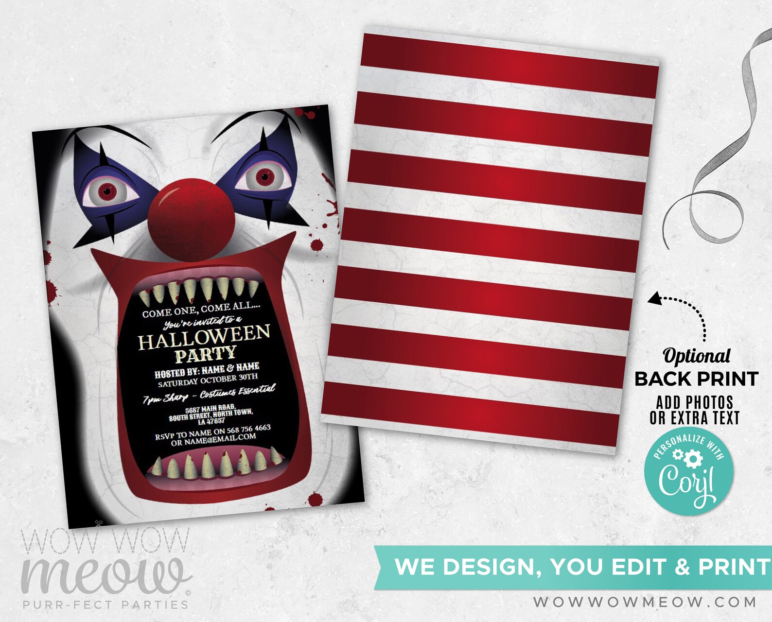 Clown Halloween Invitations Scary Horror Carnival Party Printable ...