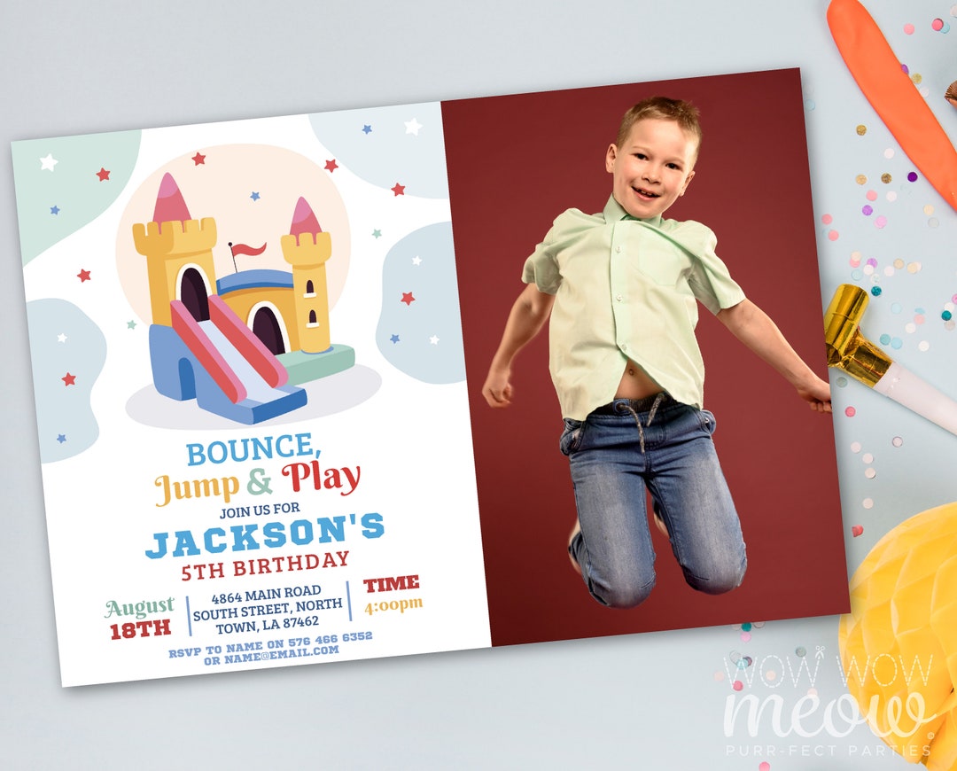 Bouncy Castle Birthday Photo Invitations Bounce House Indoor Play Kids ...