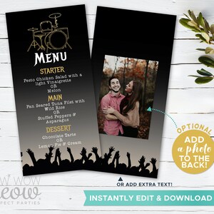 Drums Rock N Roll Menu Dinner Template Package INSTANT DOWNLOAD ...