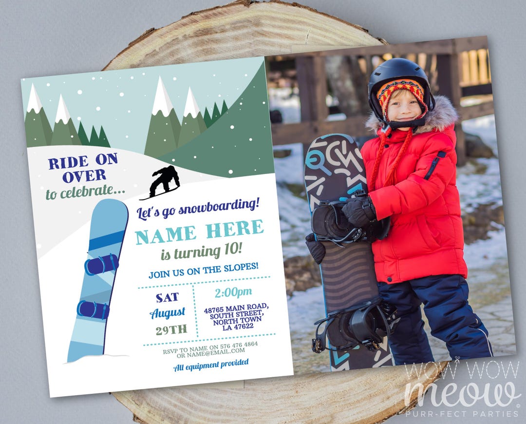 Snowboard Invitation Birthday Slope Photo Skiing Party INSTANT DOWNLOAD ...