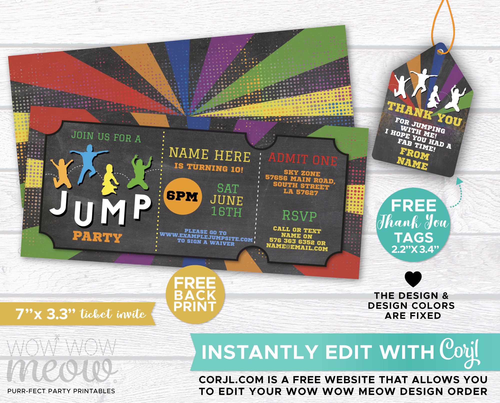 Trampoline Invitation JUMP Party Invite Ticket Birthday ANY - Etsy UK