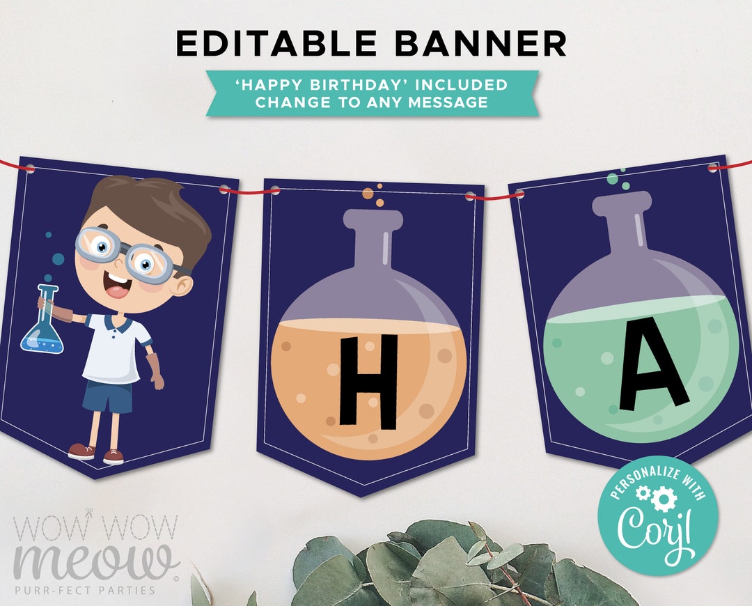 Science Party Banner Birthday Bunting Flags Navy Chemist Experiment ...