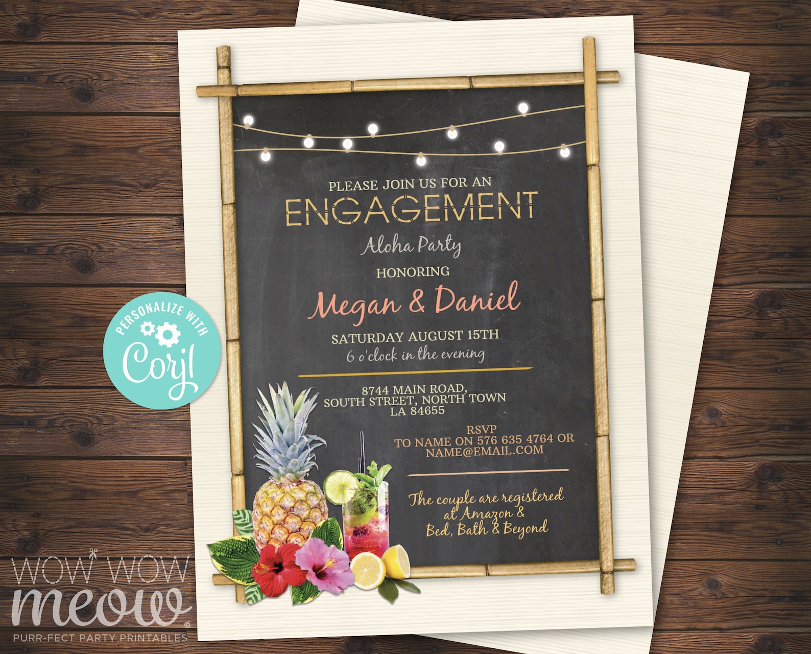 Aloha Engagement Invitations Hawaii Tiki Luau Party Invite | Etsy