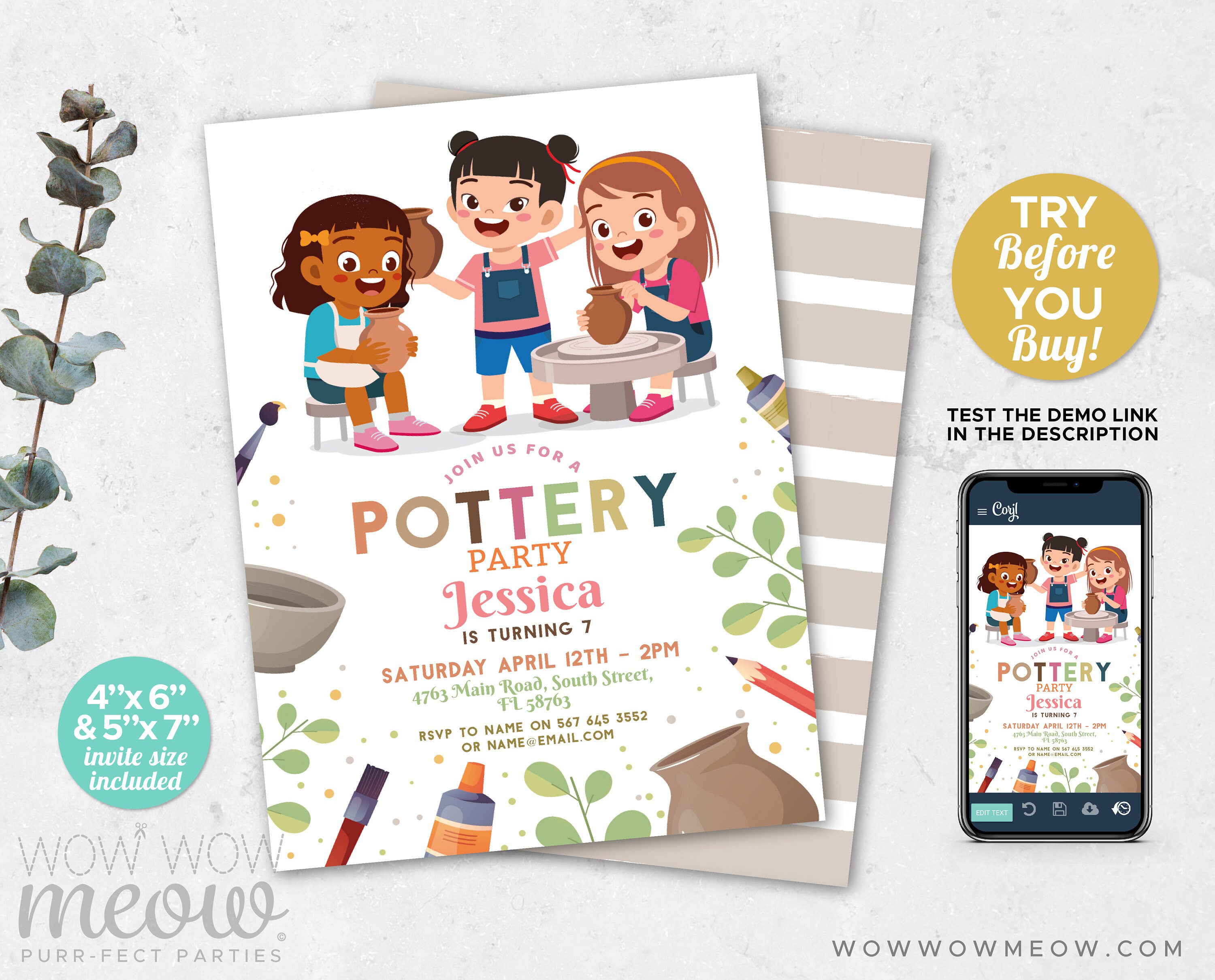 Pottery Invitation Birthday Clay Crafts Invite Painting INSTANT ...