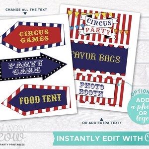 Circus Party Signs INSTANT DOWNLOAD Direction Arrow Signpost ...