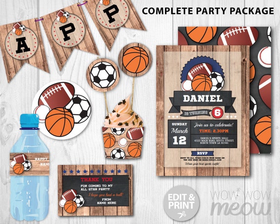 All Star Party Package Sports Invitation Birthday Soccer - Etsy UK