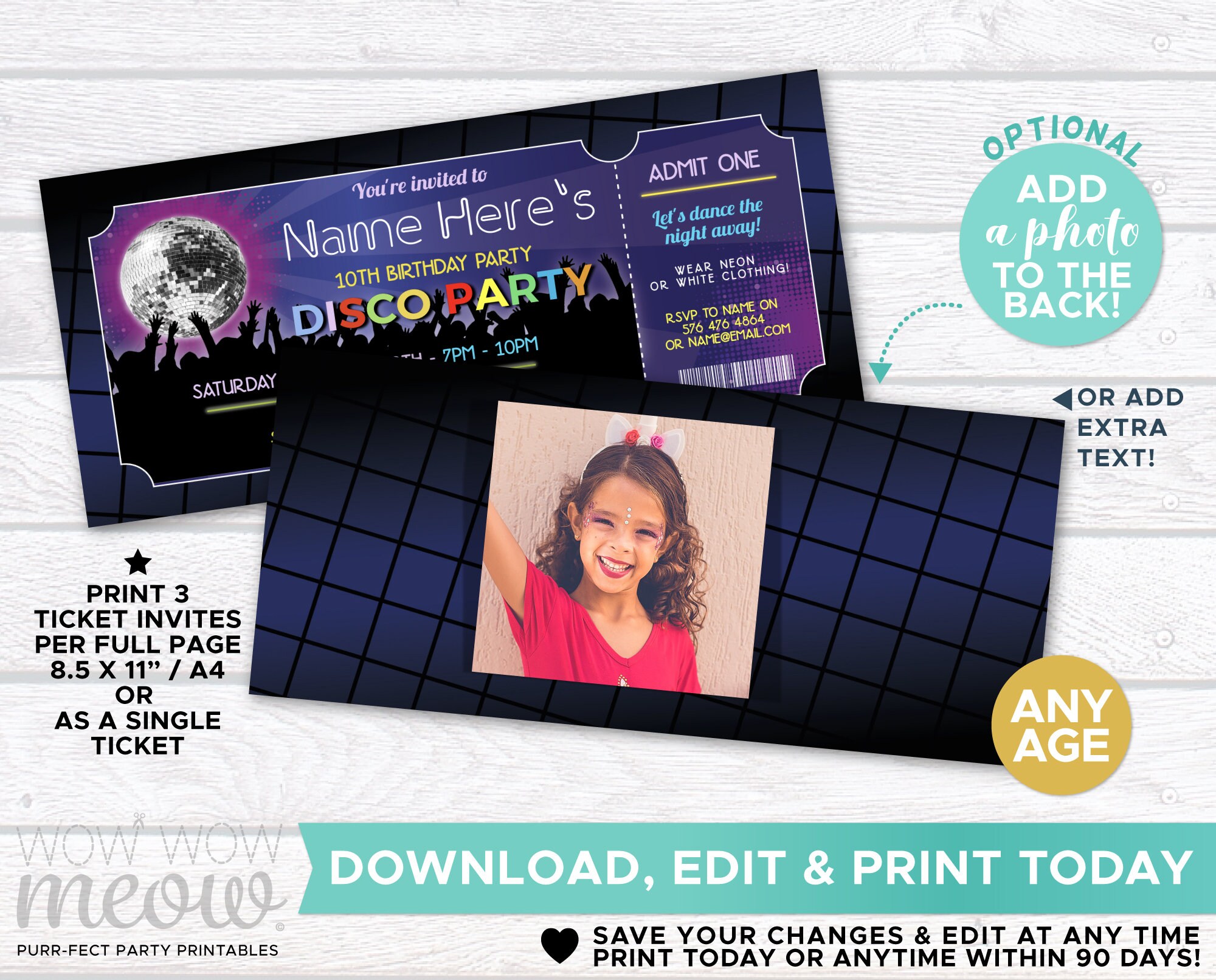 Disco ticket invites Admit One Party Invite Birthday INSTANT | Etsy