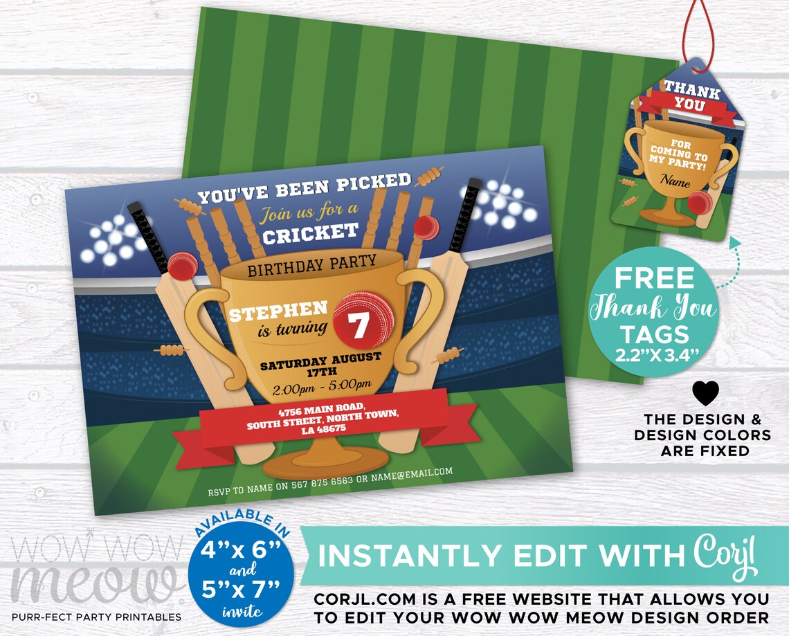 Cricket Invitation Sport Party Birthday Invite Boys Bat Ball INSTANT ...