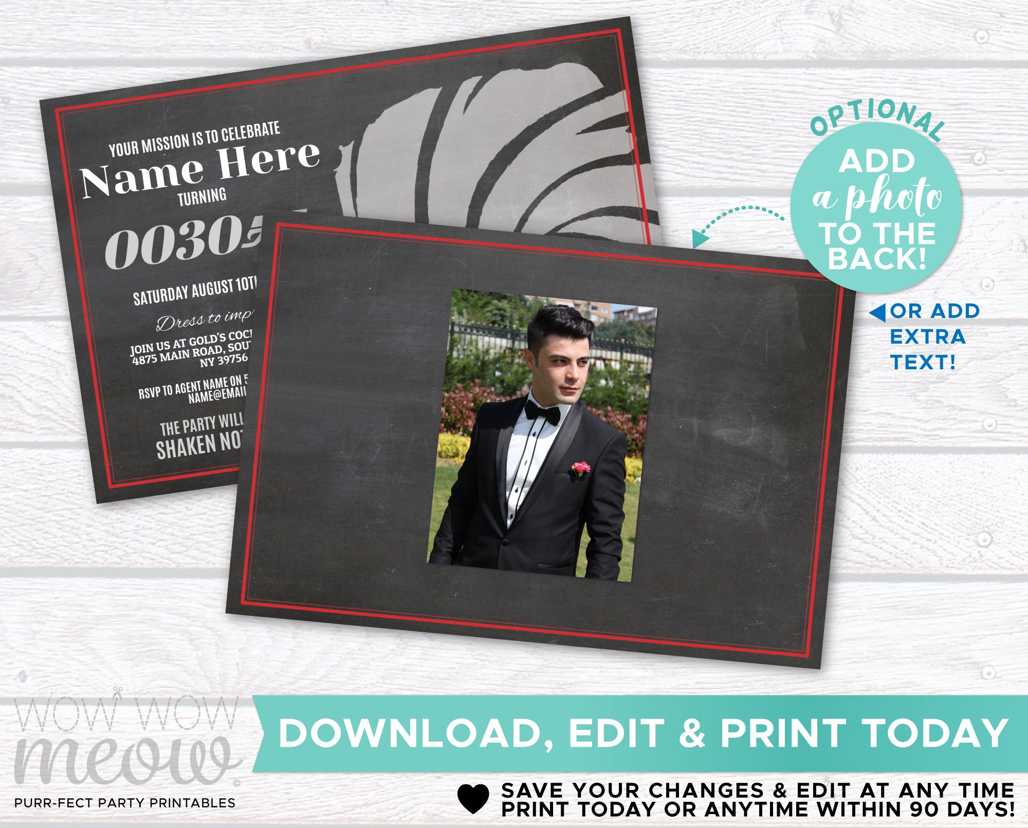 Secret Agent Spy Party Invite INSTANT DOWNLOAD Chalk Gun Detective Bond ...