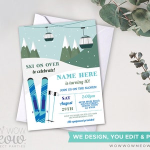 Ski Invitation Birthday Skiing Party Winter Snow Acres INSTANT DOWNLOAD ...