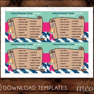 Pirate Mermaid Scavenger Hunt Treasure Map Party Check List - Etsy