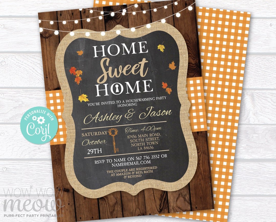 Fall Housewarming Invite New House Invitation Home Sweet Home Couples ...