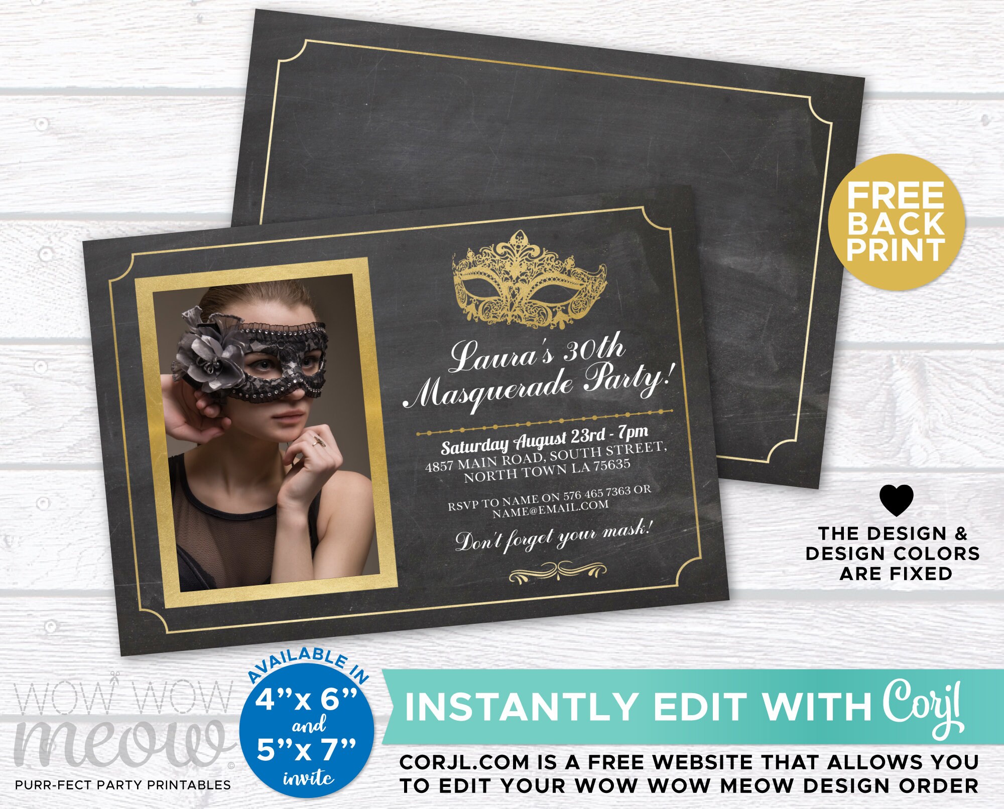 MASQUERADE Party Gold Mask Invitation Photo Elegant Birthday - Etsy
