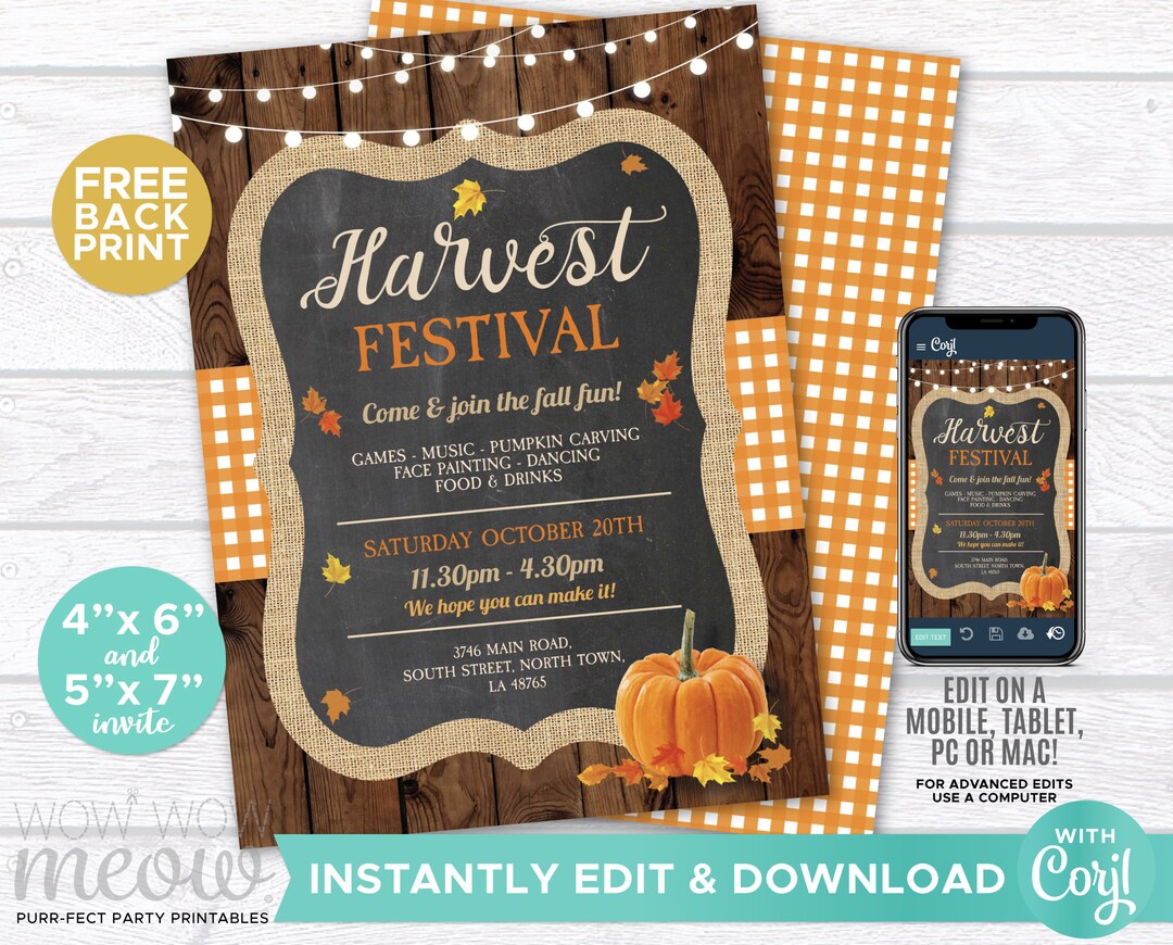 Fall Harvest Festival Invitations Party Rustic Invite - Etsy