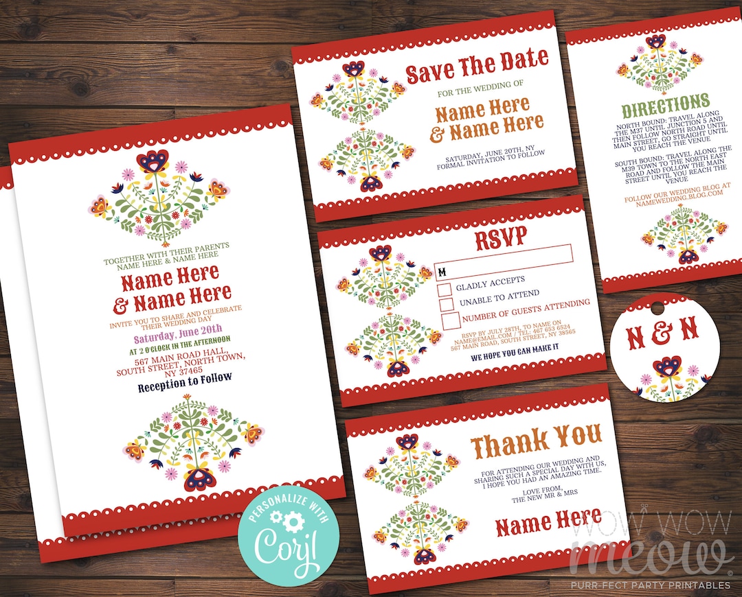 Fiesta Wedding Invitations Set Template Rustic Package - Etsy