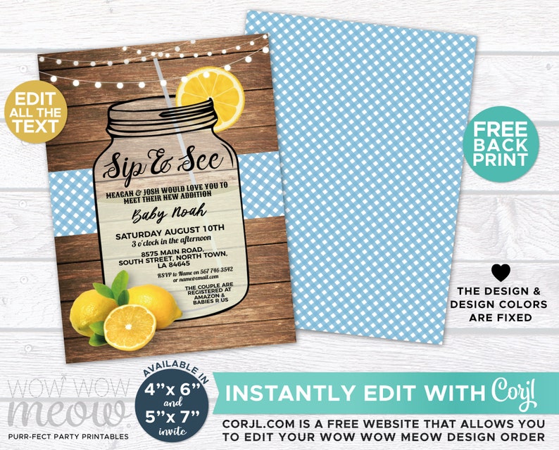 Sip and See Invitations Baby Shower Invites Cute Blue Lemonade - Etsy