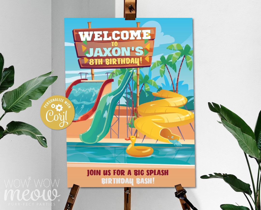 Water Park Party Party Birthday Welcome Sign Waterpark Swimming Pool ...