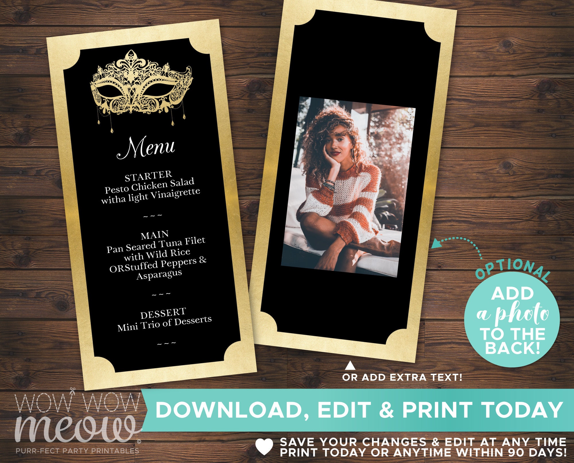 Menu Masquerade Dinner Template Wedding Gold Black INSTANT | Etsy