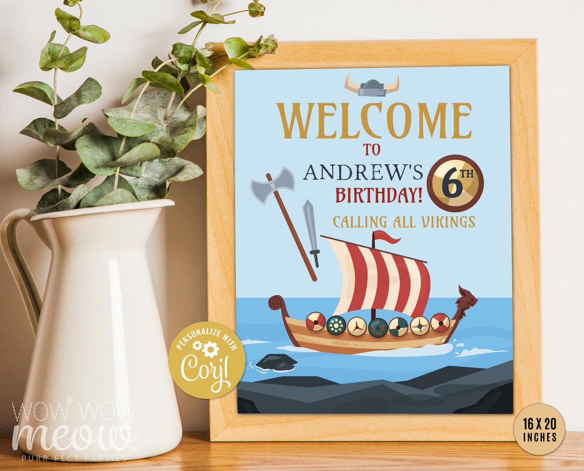 Viking Party Birthday Welcome Sign Vikings Boats Editable Party Poster ...