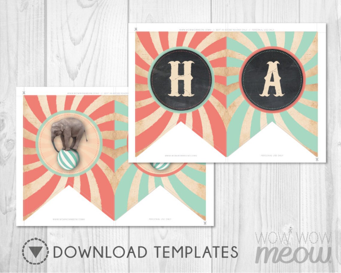 Vintage Circus Carnival Party Banner INSTANT DOWNLOAD Stripe - Etsy