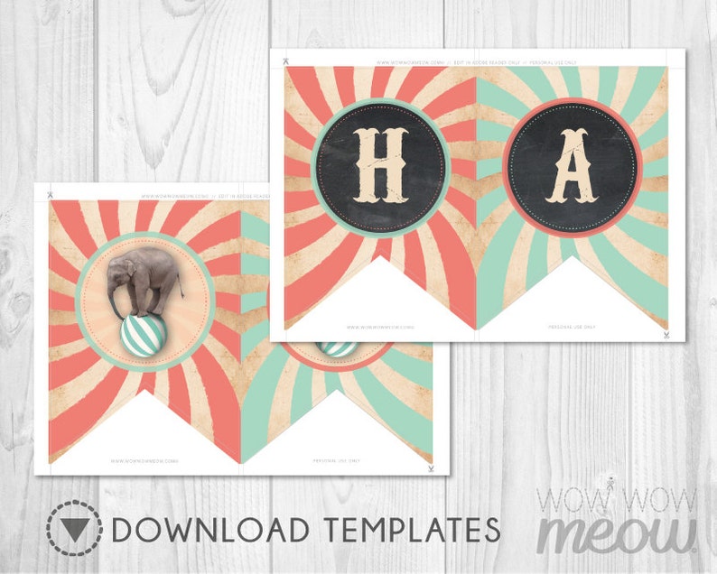 Vintage Circus Carnival Party Banner INSTANT DOWNLOAD Stripe | Etsy