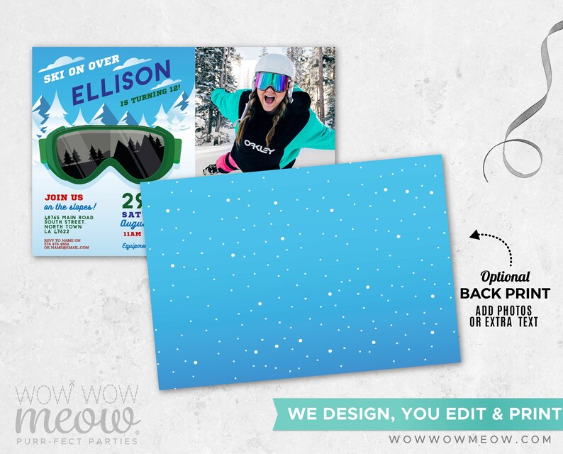 Ski Invitation Birthday Dry Slope Googles Skiing Party Photo Download ...