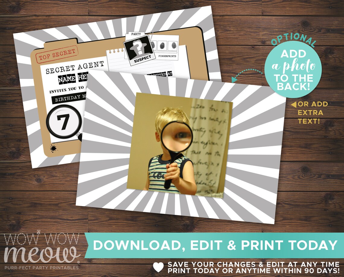 Secret Agent Party Invitations Spy Birthday Invite INSTANT DOWNLOAD ...