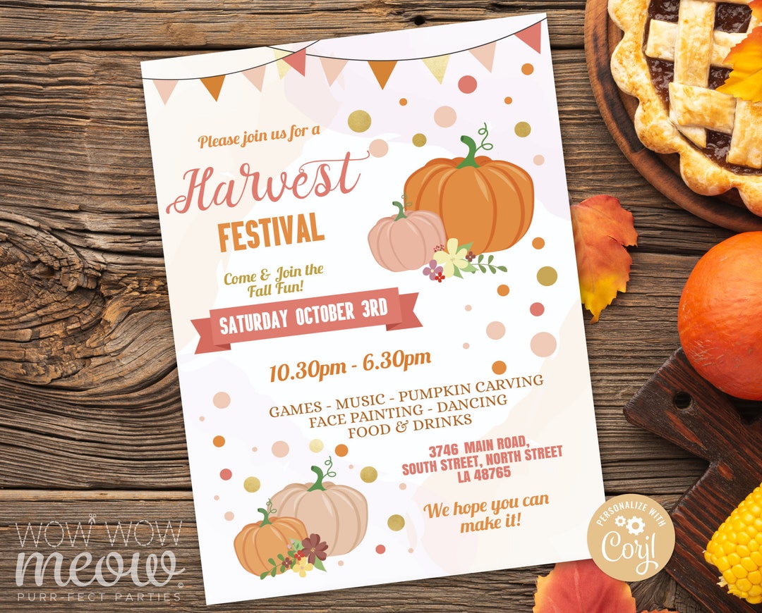 Harvest Festival Invitations Pumpkins Event Party INSTANT DOWNLOAD ...