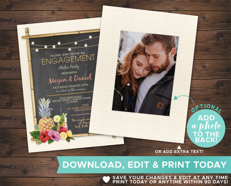 Aloha Engagement Invitations Hawaii Tiki Luau Party Invite | Etsy