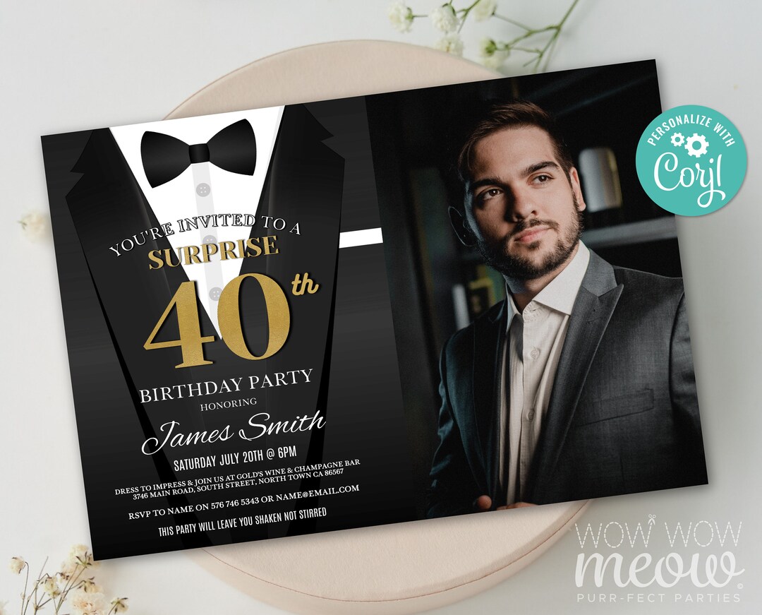 40th Surprise Birthday Invite Photo Secret Agent Spy Party Invitation ...