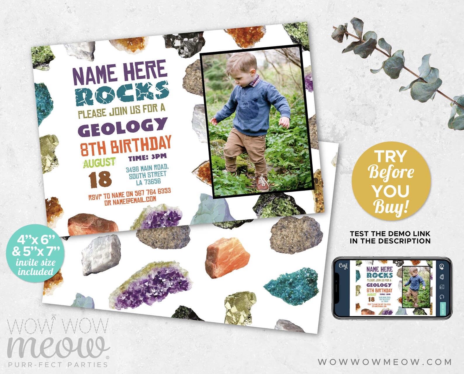 Geology Invitations Rocks Birthday Photo Invites Girls Boys - Etsy