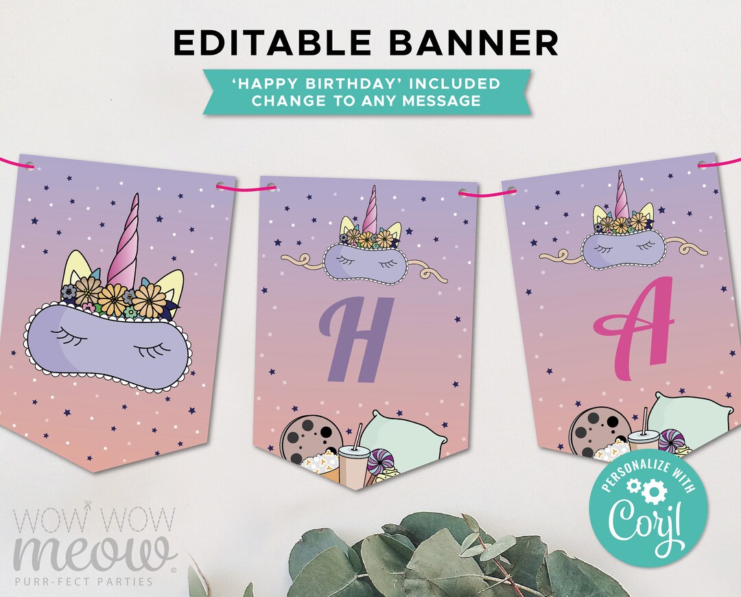 Unicorn Sleepover Party Banner Birthday Bunting Movie Night Girls Film ...