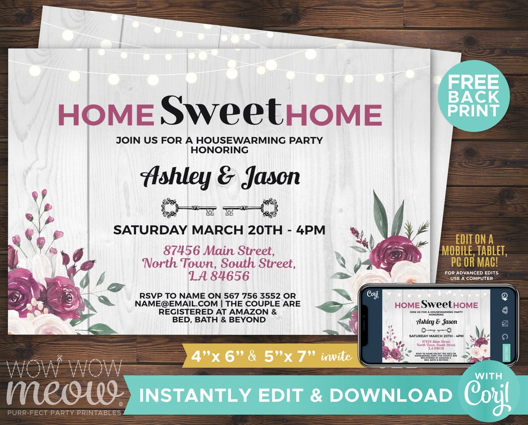 Home Sweet Home Housewarming Invitation INSTANT DOWNLOAD Rustic New ...