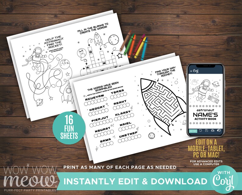 Astronaut Activity Sheet Puzzles Kids Rocket Colouring - Etsy
