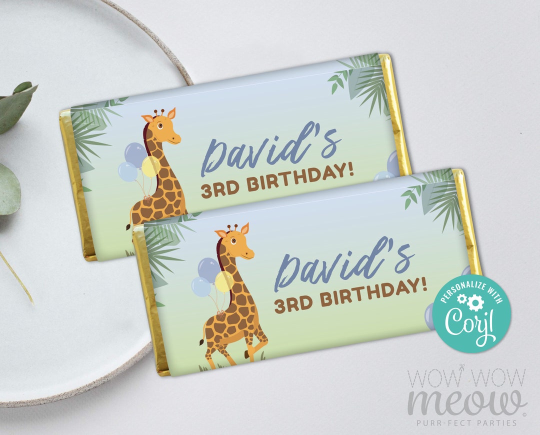 Giraffe Birthday Chocolate Bar Wrapper Birthday Zoo Animal Boys Girls ...