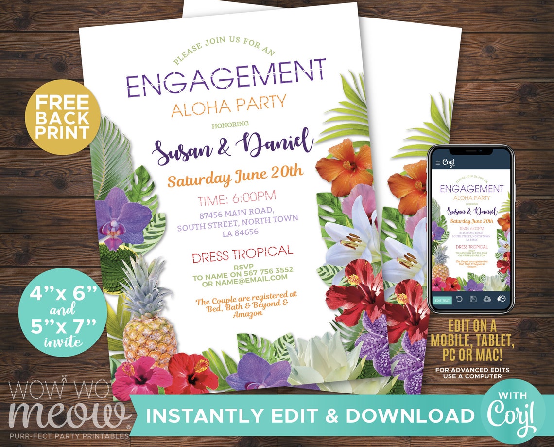 Luau Engagement Invitations Hawaii Tiki Aloha Party Invite - Etsy
