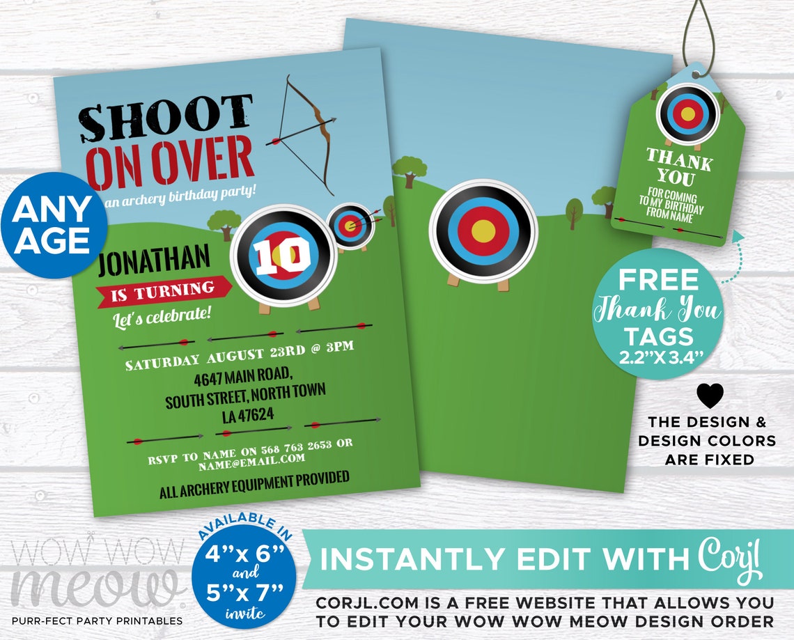 Archery Party Birthday Invite Invitation Outdoor Shooting | Etsy